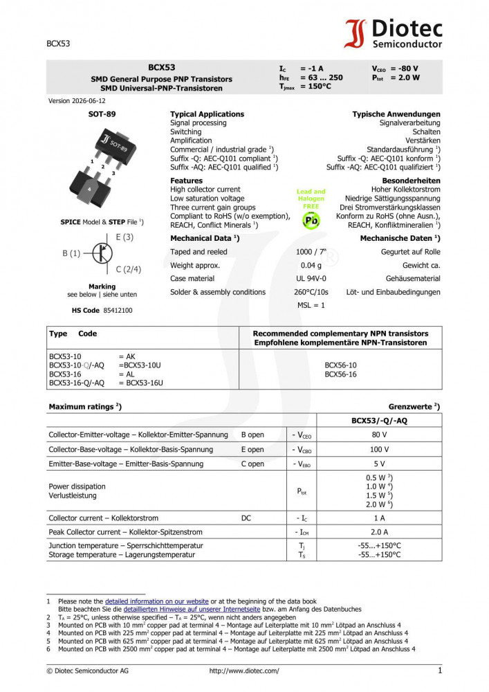 BCX53 datasheet page 1