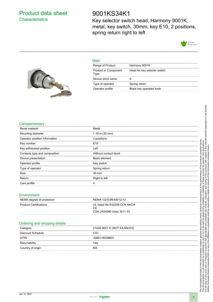 9001KS34K1 technical document page 1