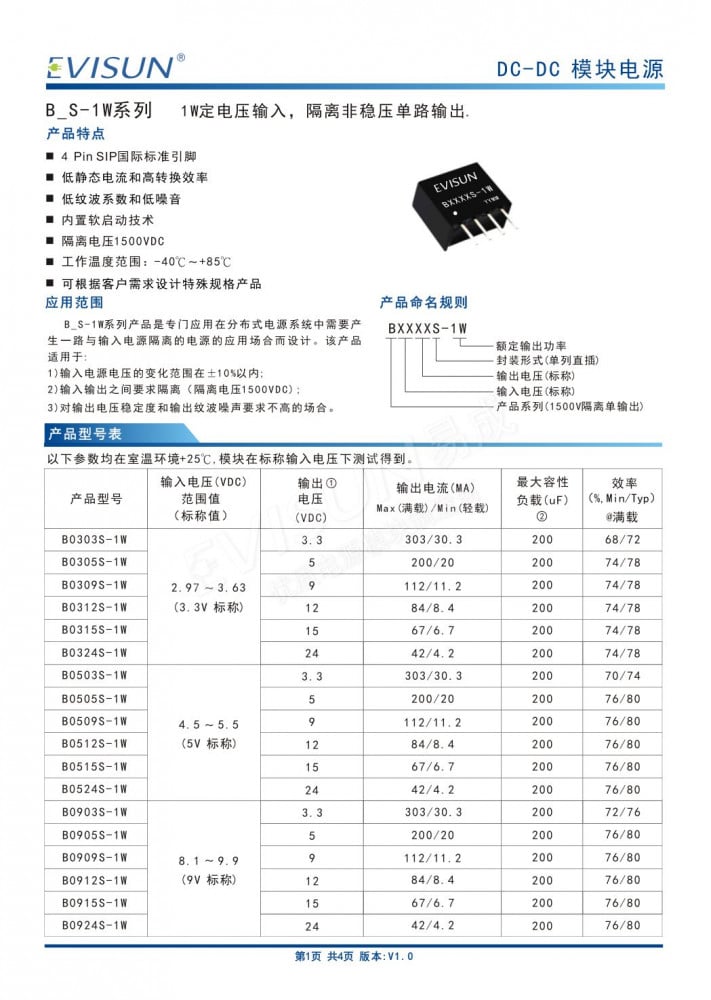 EVISUN B2412S-1W datasheet page 1