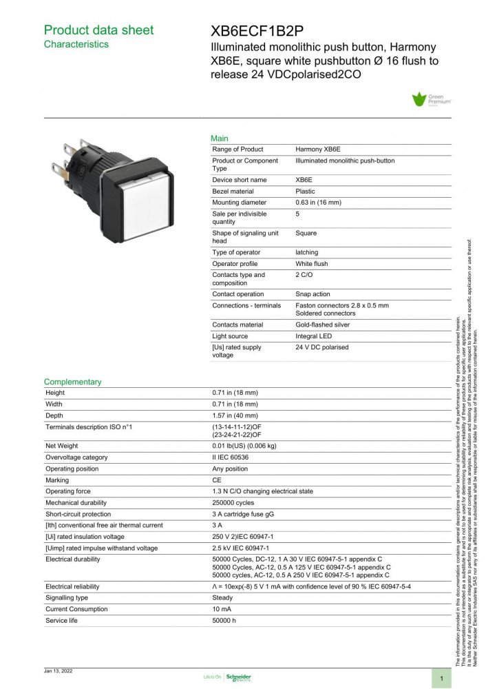 XB6ECF1B2P technical document page 1