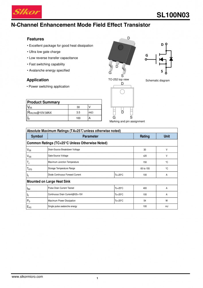 SL100N03 datasheet page 1