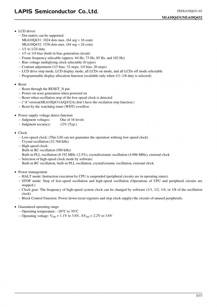 ML610Q432A technical document page 4