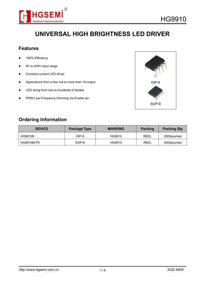 HG9910M/TR datasheet page 1