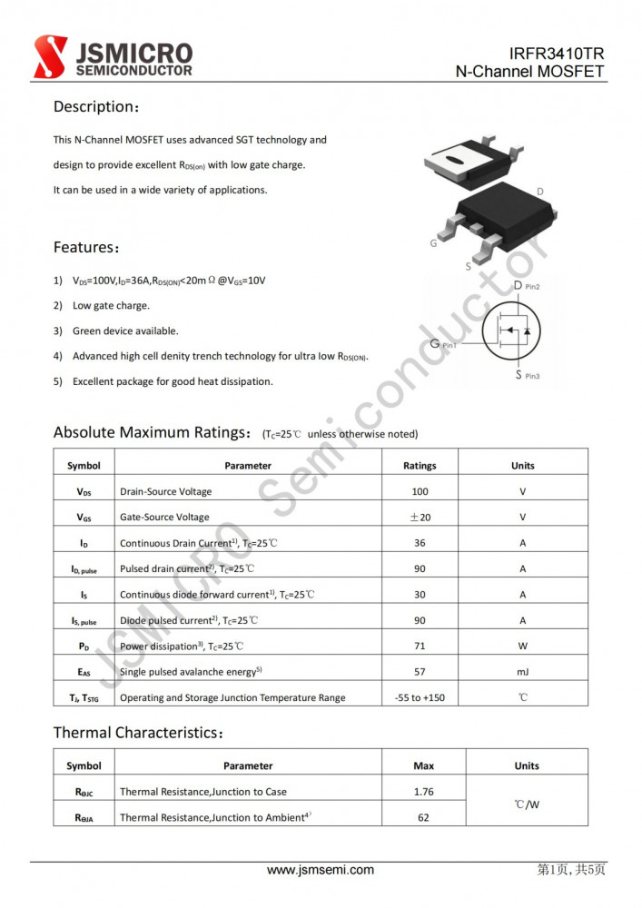 IRFR3410TR-JSM datasheet page 1