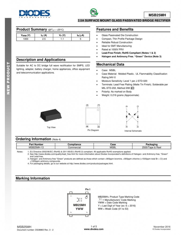 MSB25MH-13 datasheet page 1