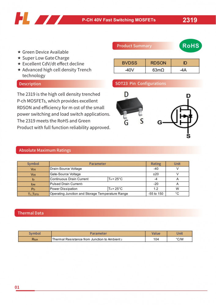 HL 2319 datasheet page 1