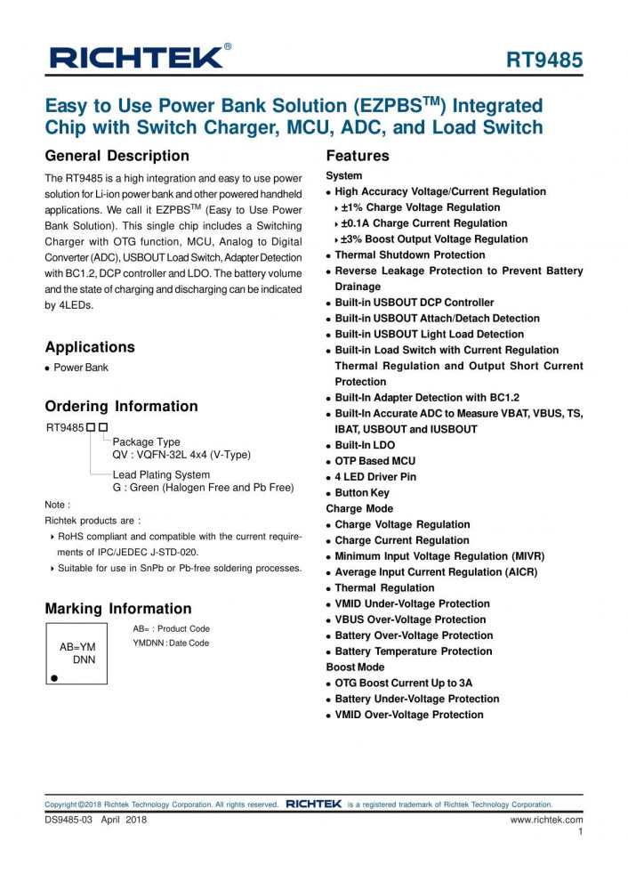 RT9485 technical document page 1