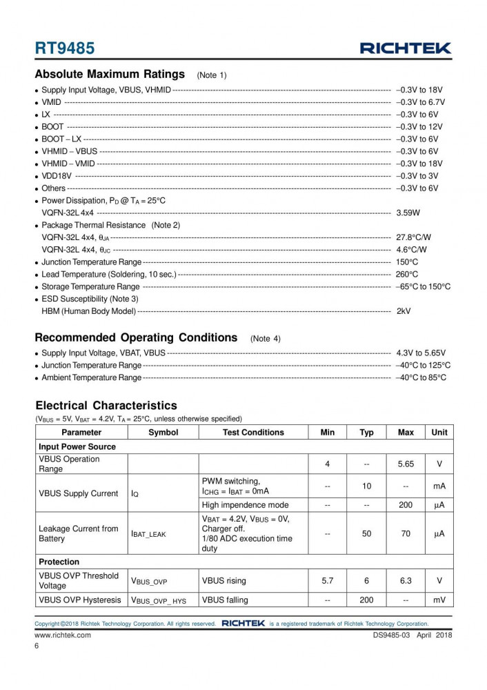 RT9485 technical document page 6