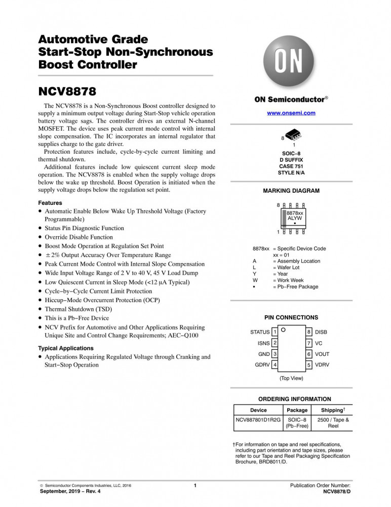 NCV8878 datasheet page 1