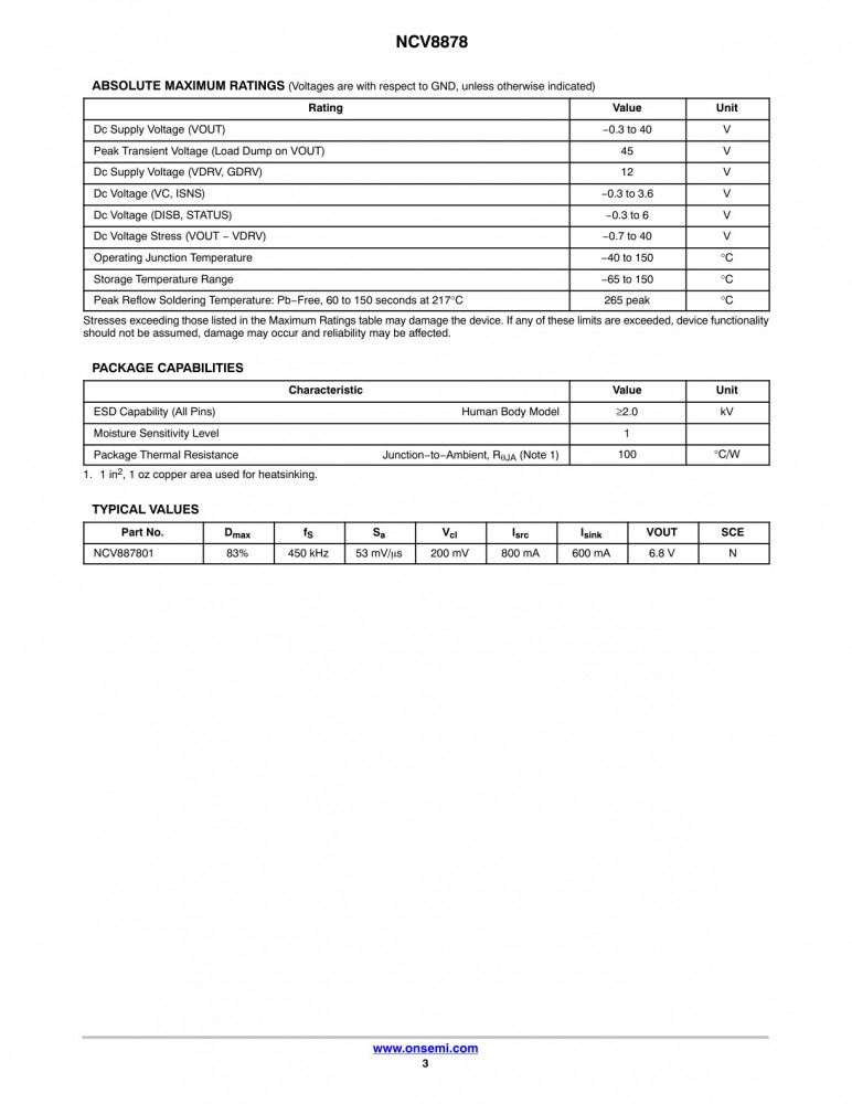 NCV8878 datasheet page 3