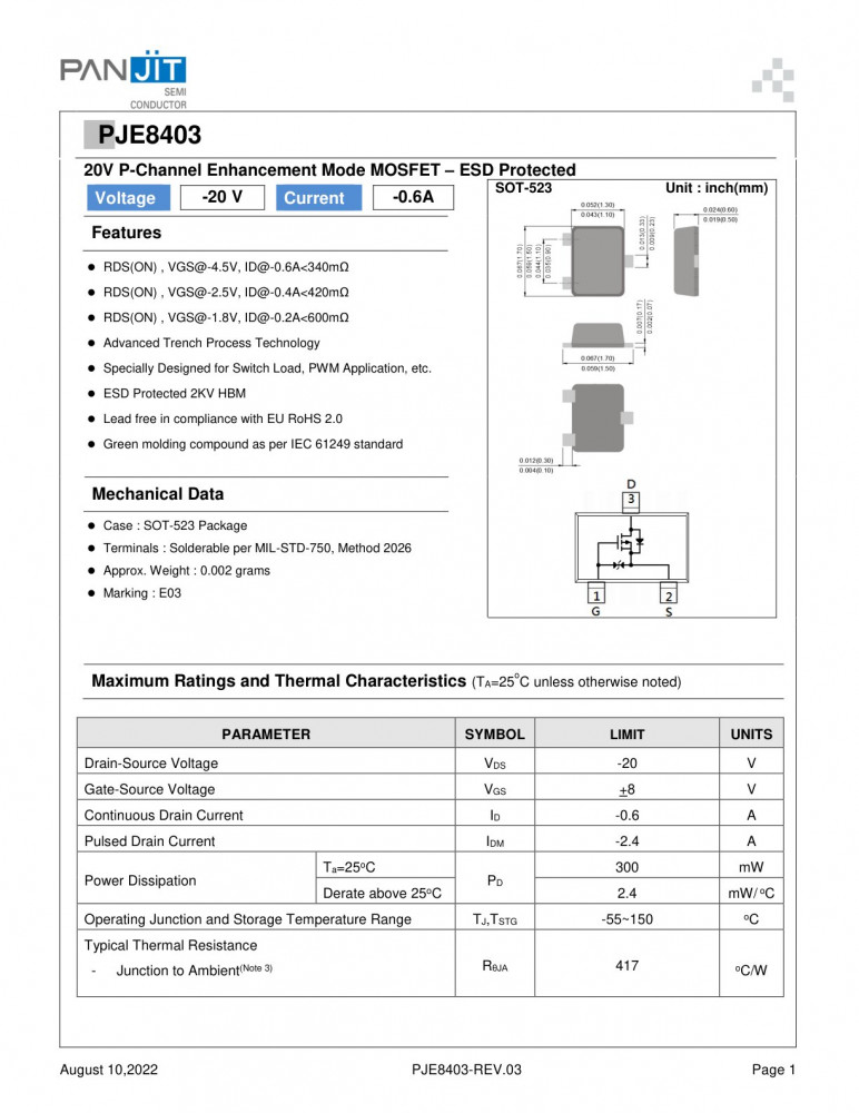 PJE8403 datasheet page 1