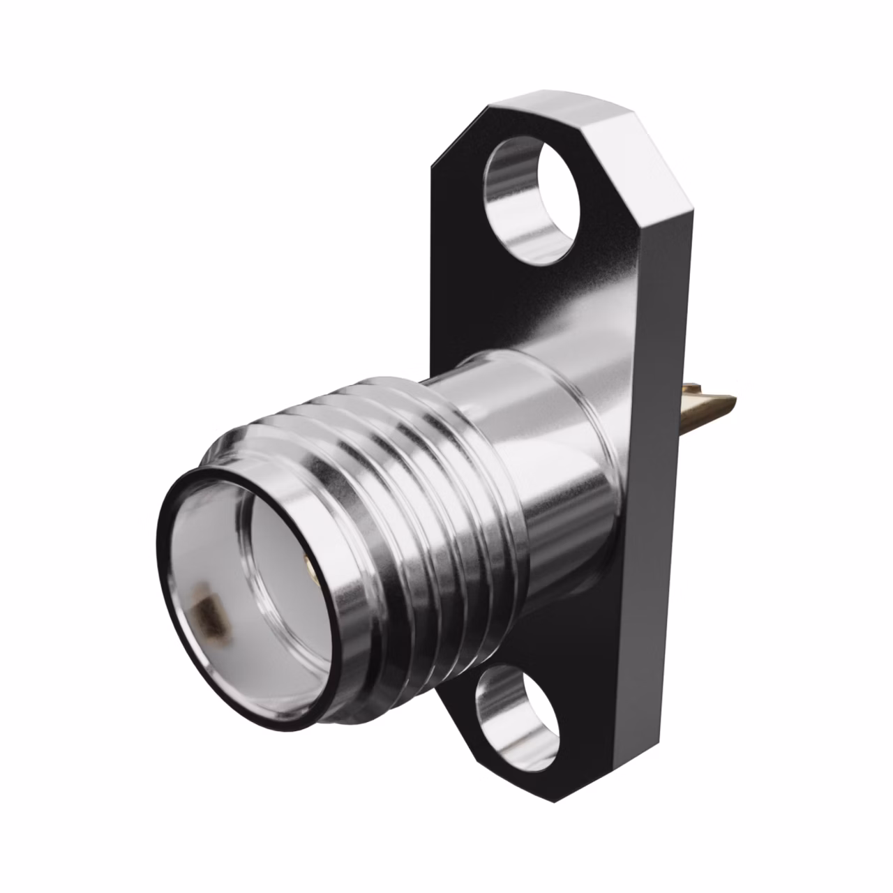 SMA Jack, Straight, 2-Hole Flange Mount, Solder Cup Contact, Stainless Steel Body, Passivated, 50 Ohms for sale