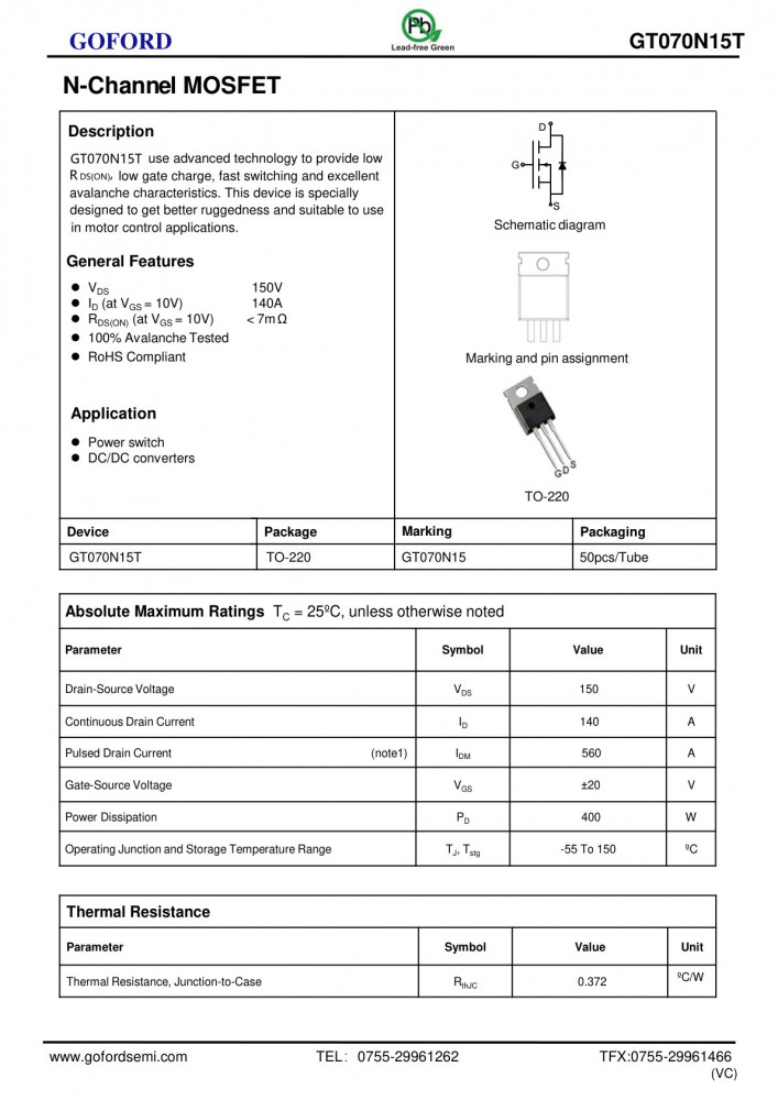 GT070N15T datasheet page 1