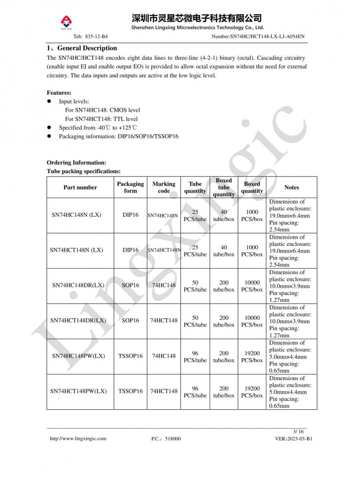 SN74HC148N(LX) datasheet page 3