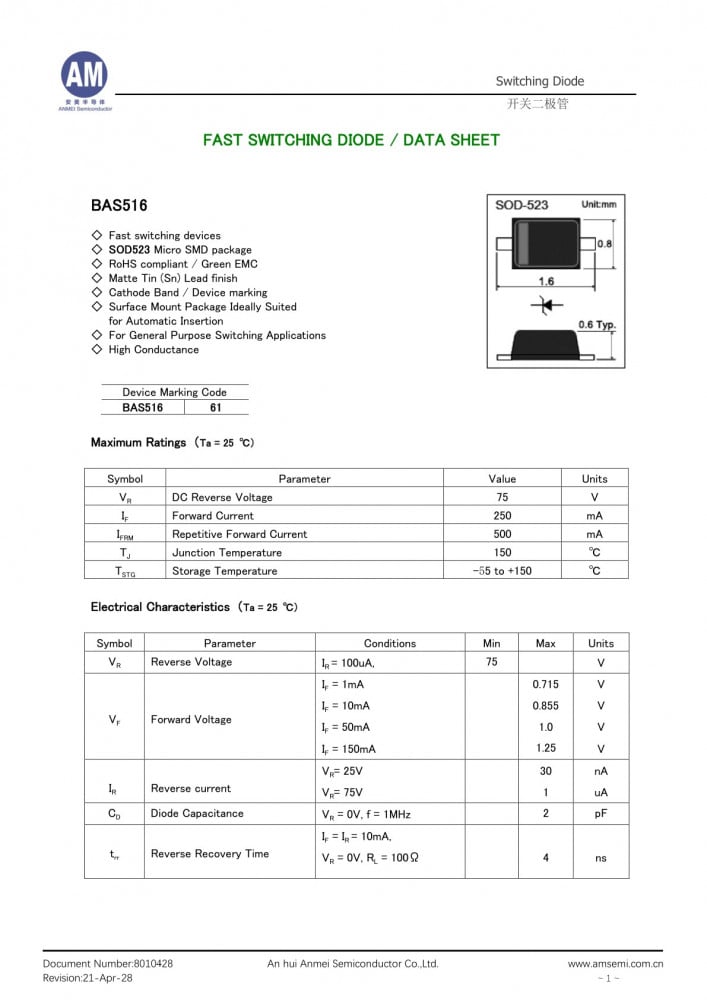 BAS516 datasheet page 1