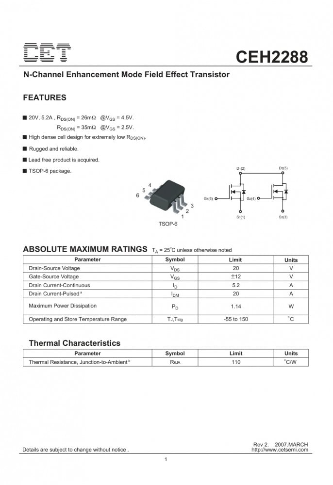 CEH2288 datasheet page 1