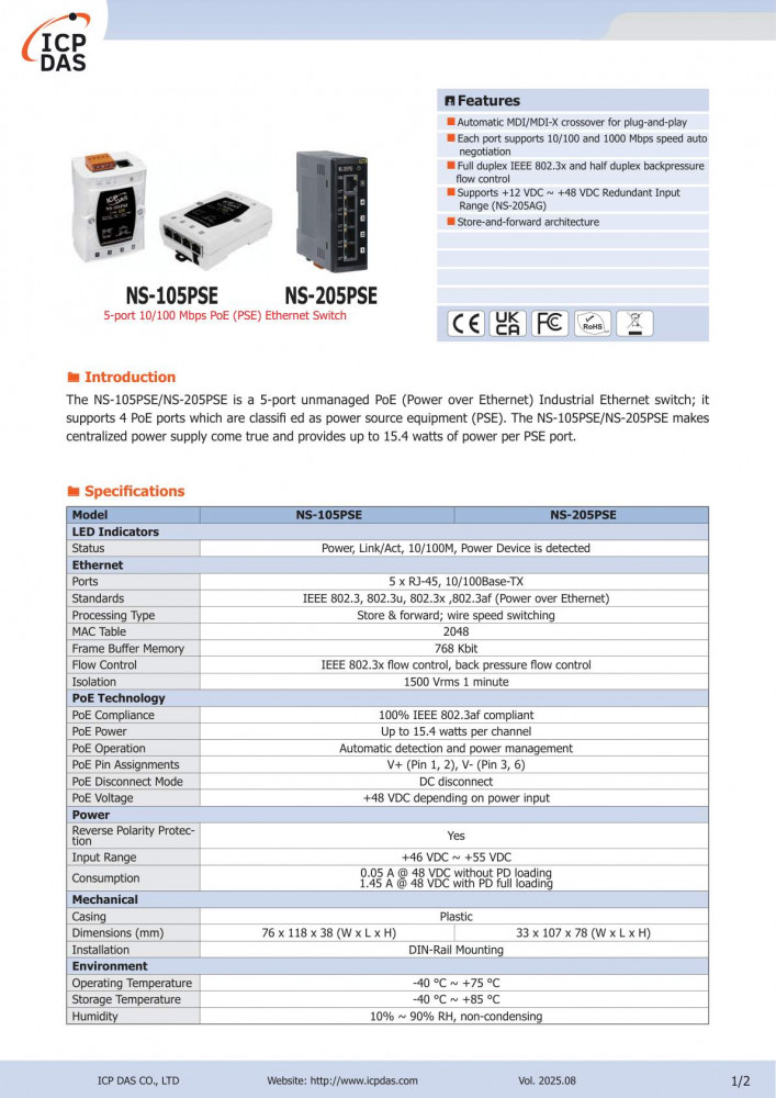 ICP NS-205PSE datasheet page 1