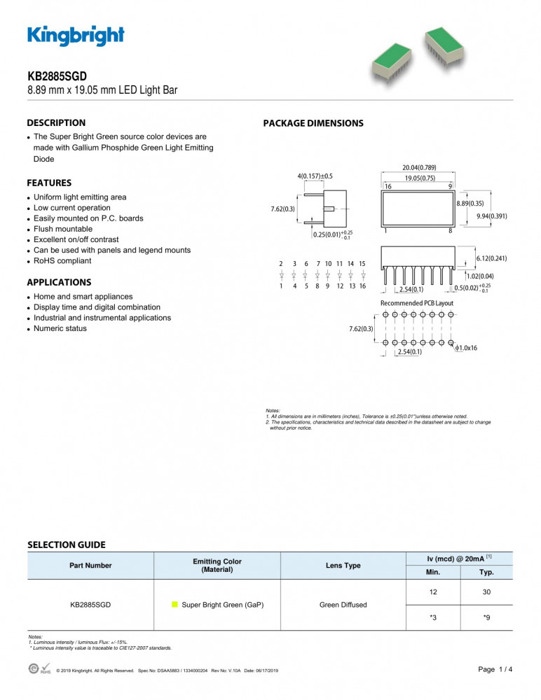 KB2885SGD datasheet page 1