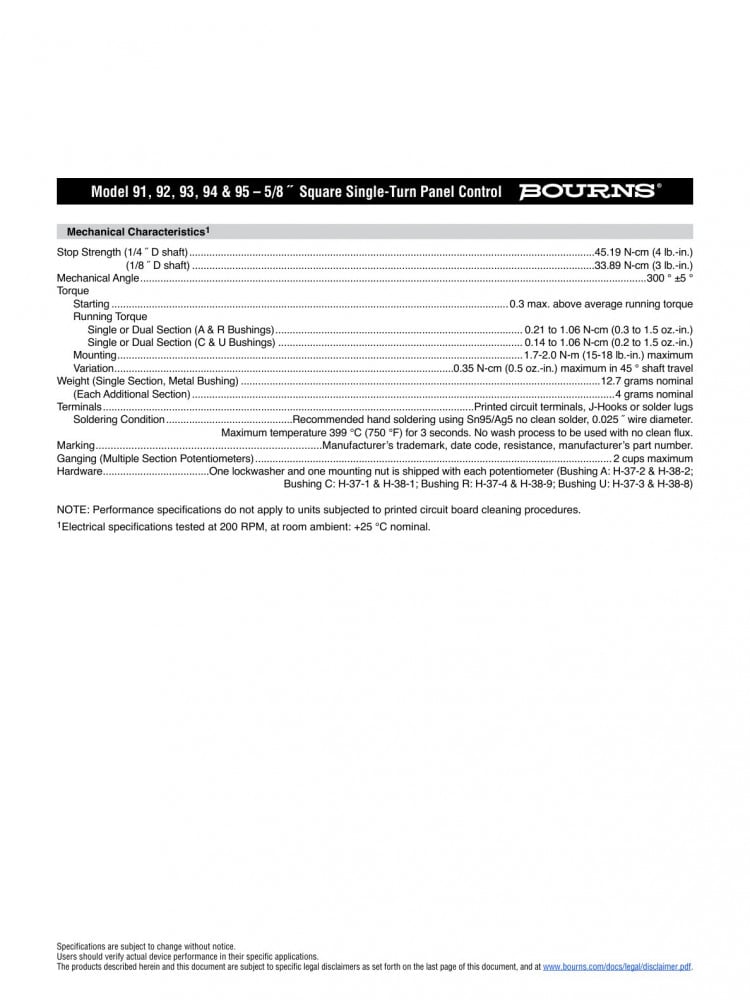 BOURNS Model 91–95 datasheet page 2
