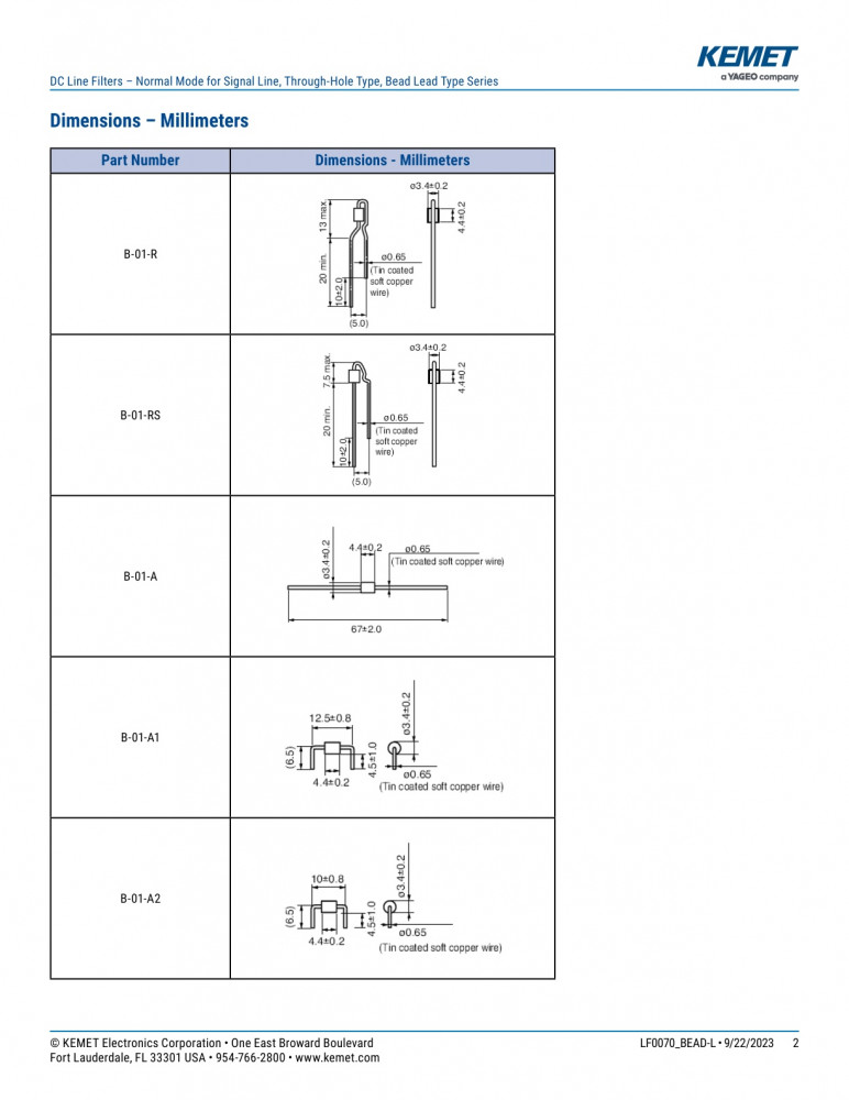 KEMET B-01-AT1F datasheet page 2