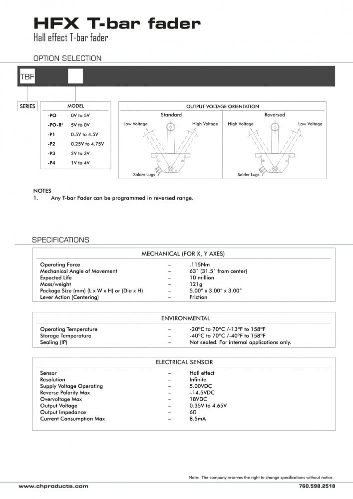 APEM HFX T-bar fader technical document preview