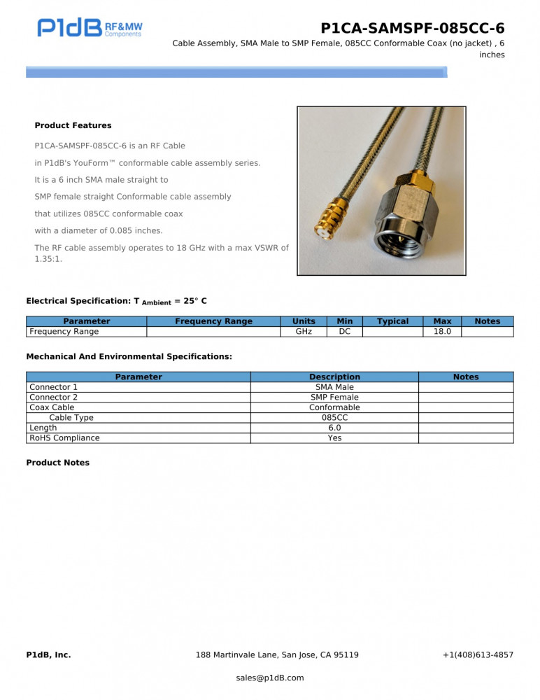 Technical document image for P1CA-SAMSPF-085CC-6