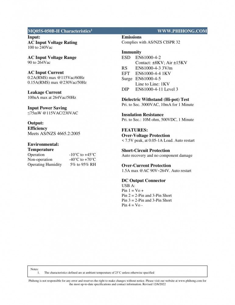 MQ05S-050B-H technical document page 2