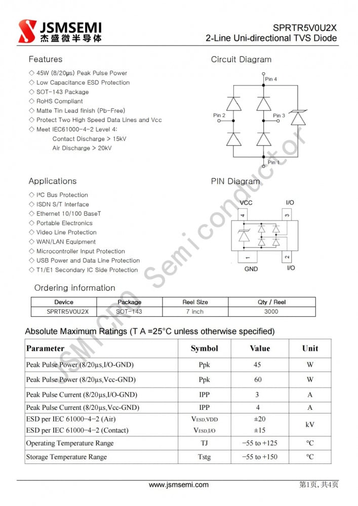 SPRTR5V0U2X datasheet page 1