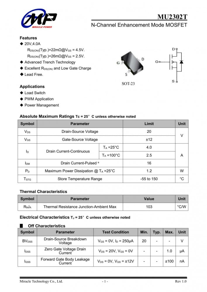 MU2302T datasheet page 1