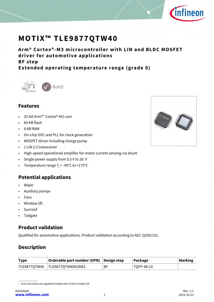 TLE9877QTW40 documentation page 1
