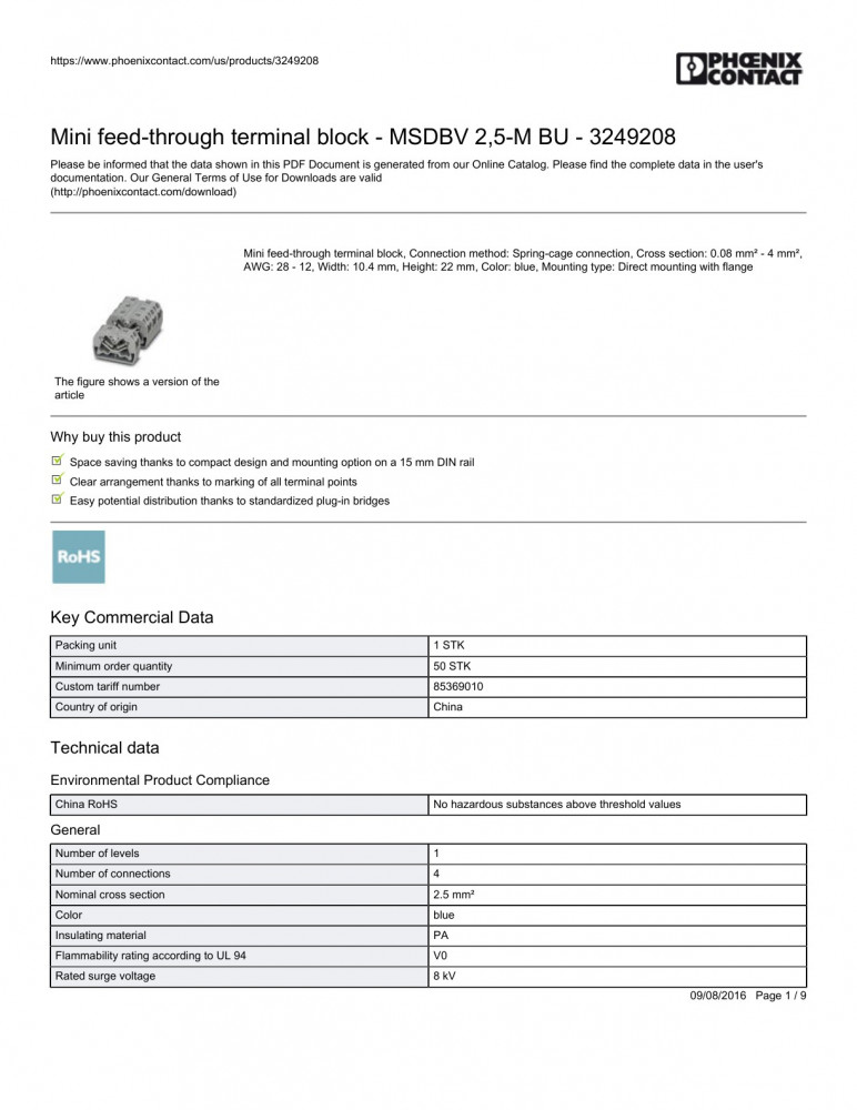Phoenix Contact 3249208 technical document page 1