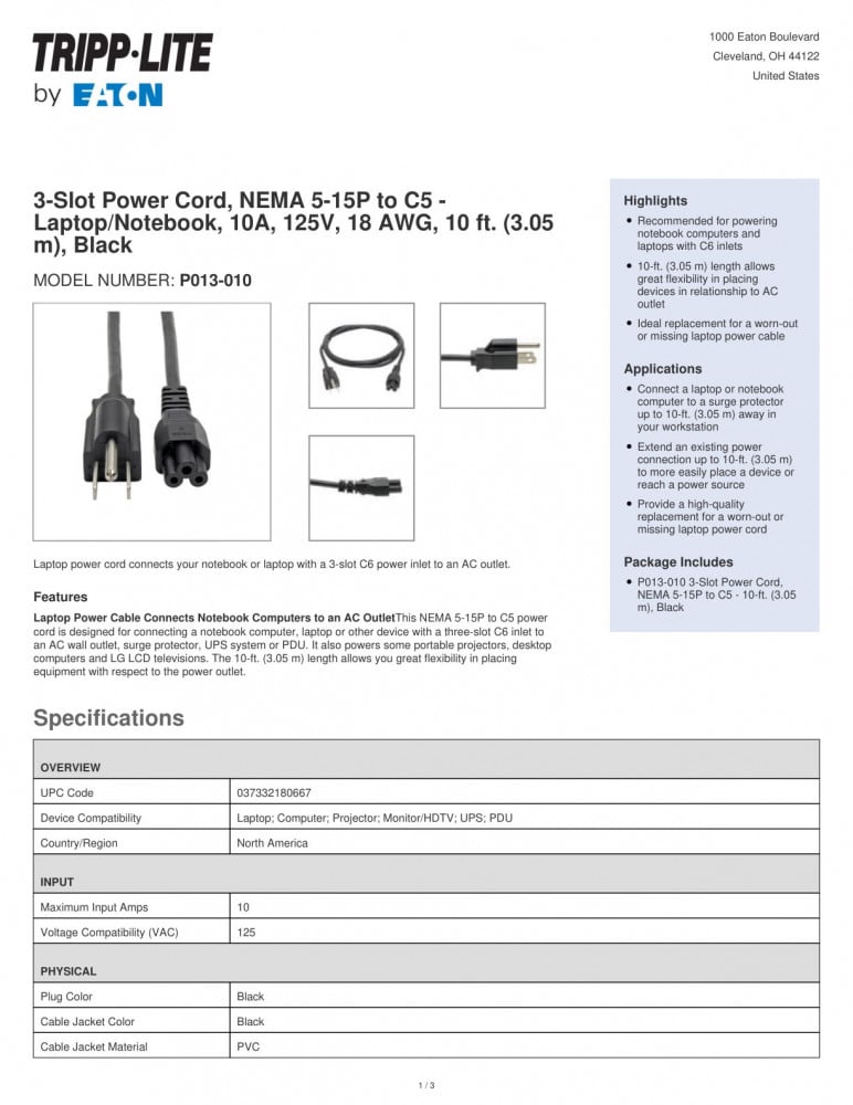 P013-010 technical document page 1