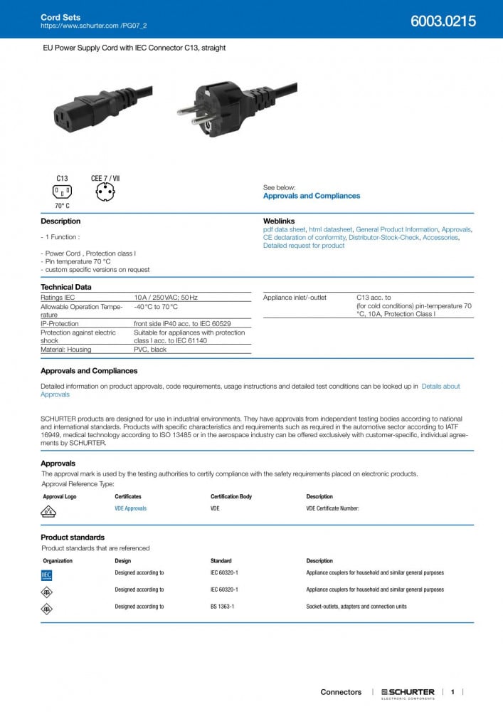SCHURTER 6003.0215 technical document page 1