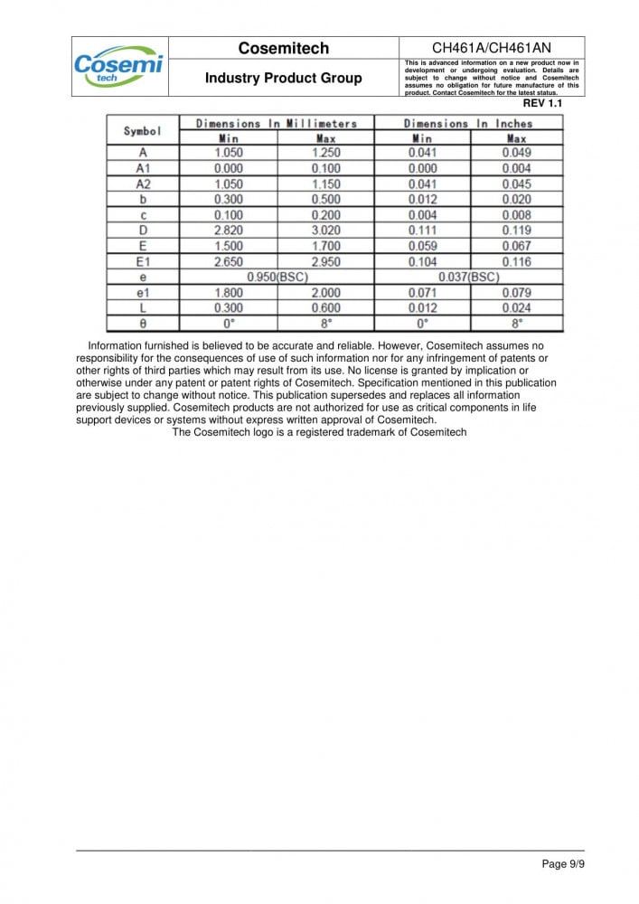 CH461ANTB datasheet page 9