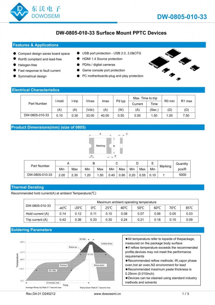 DW-0805-010-33 datasheet page 1