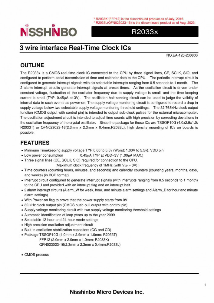 R2033x datasheet page 1
