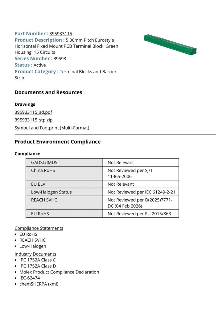 MOLEX 395933115 drawing page 1