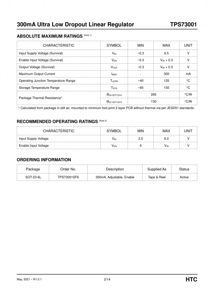 TPS73001SF6 datasheet page 2