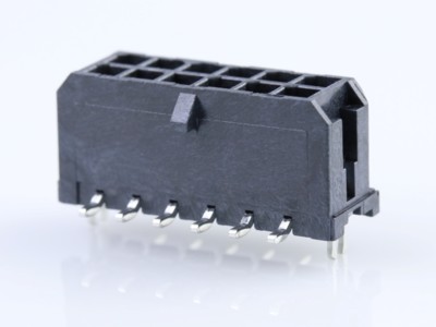 Micro-Fit 3.0 Vertical Header, 3.00mm Pitch, Dual Row, 12 Circuits, with  PCB Press-fit Metal Retention Clip, 0.38µm Gold Plating, Glow-Wire Capable, Black, Tape and Reel for sale