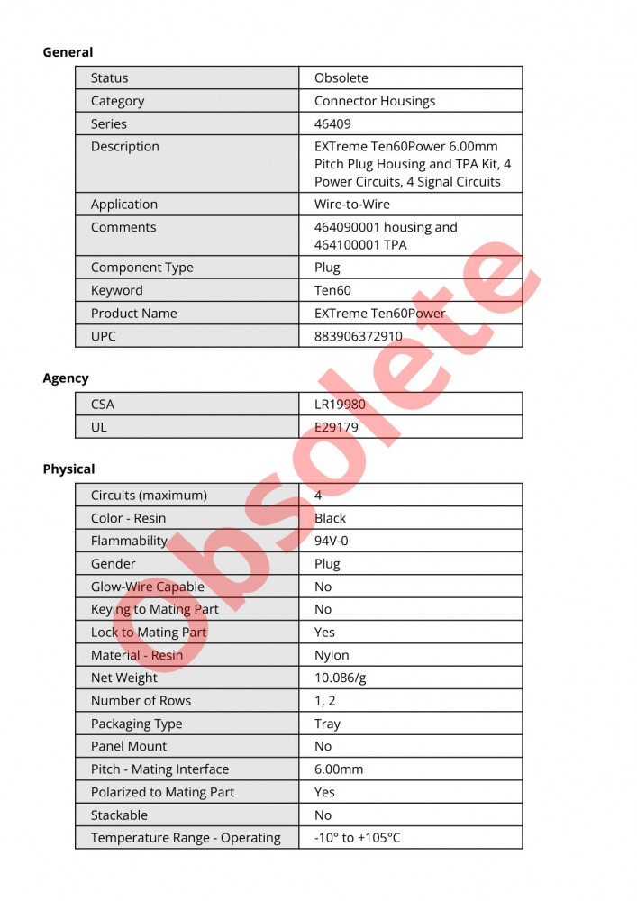 Technical document page 2 for product 464091100