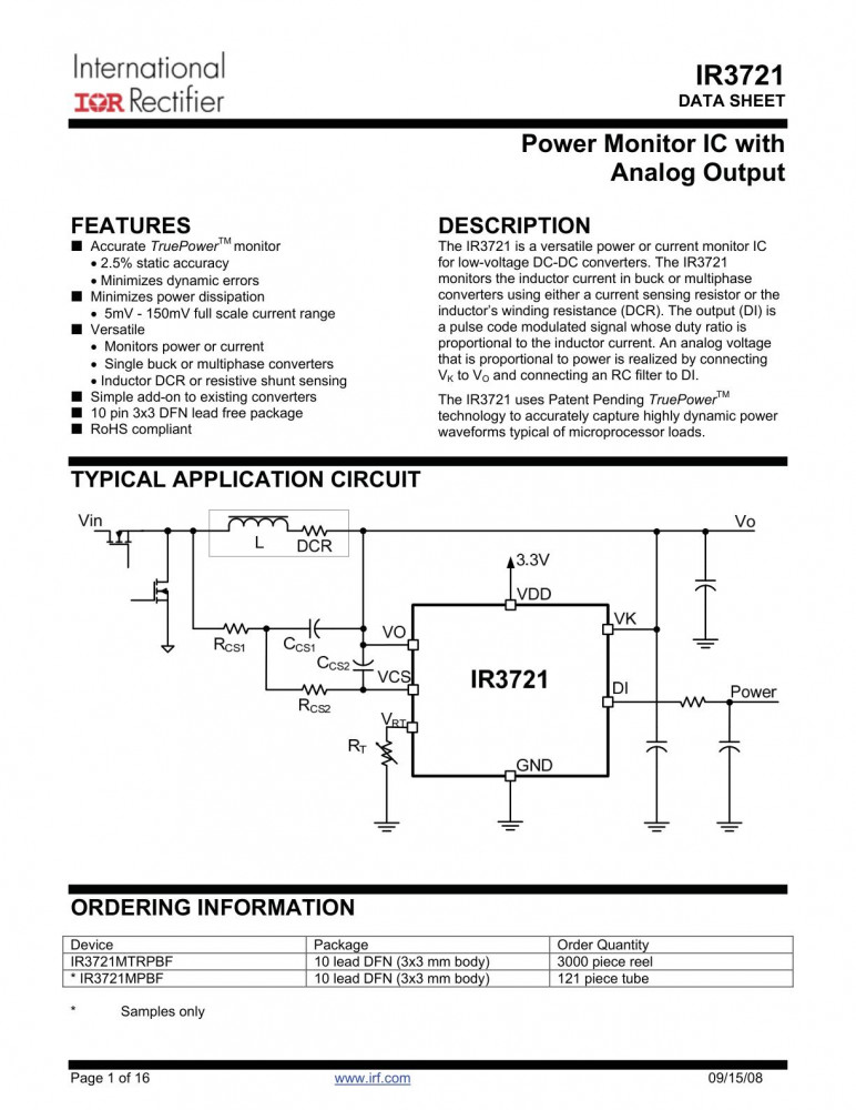 IR3721MTRPBF datasheet page 1