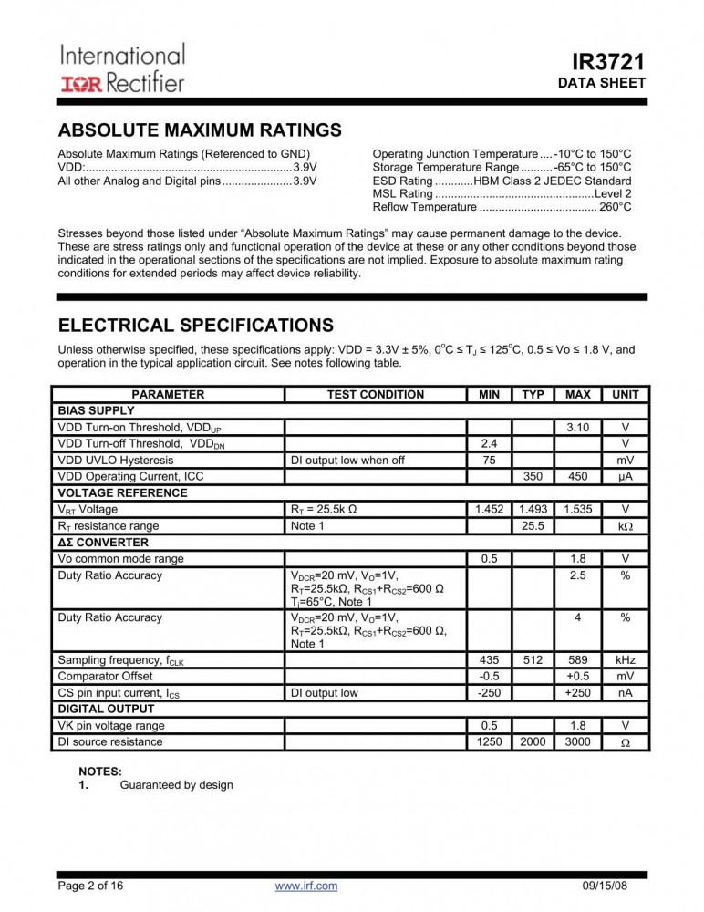IR3721MTRPBF datasheet page 2