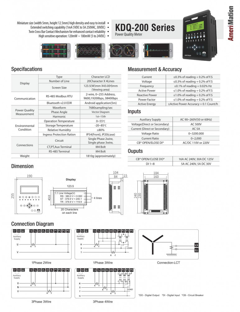 KDQ-200 Series Power Quality Meter technical document page