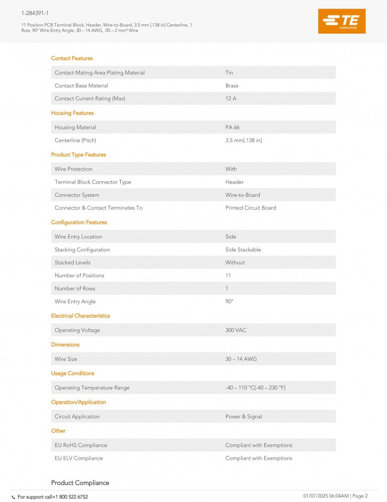 TE Connectivity document page 2
