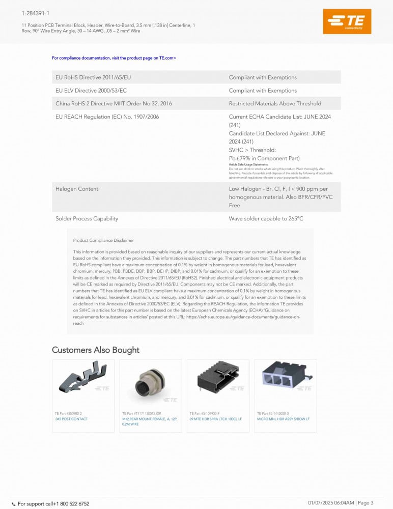 TE Connectivity document page 3