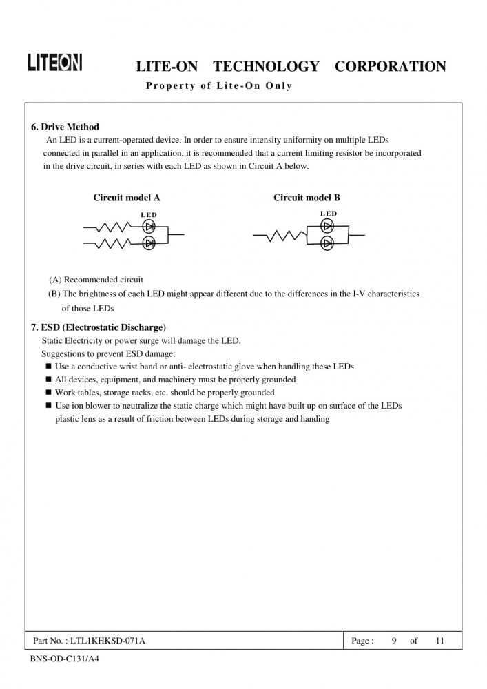LTL1KHKSD-071A datasheet page 10