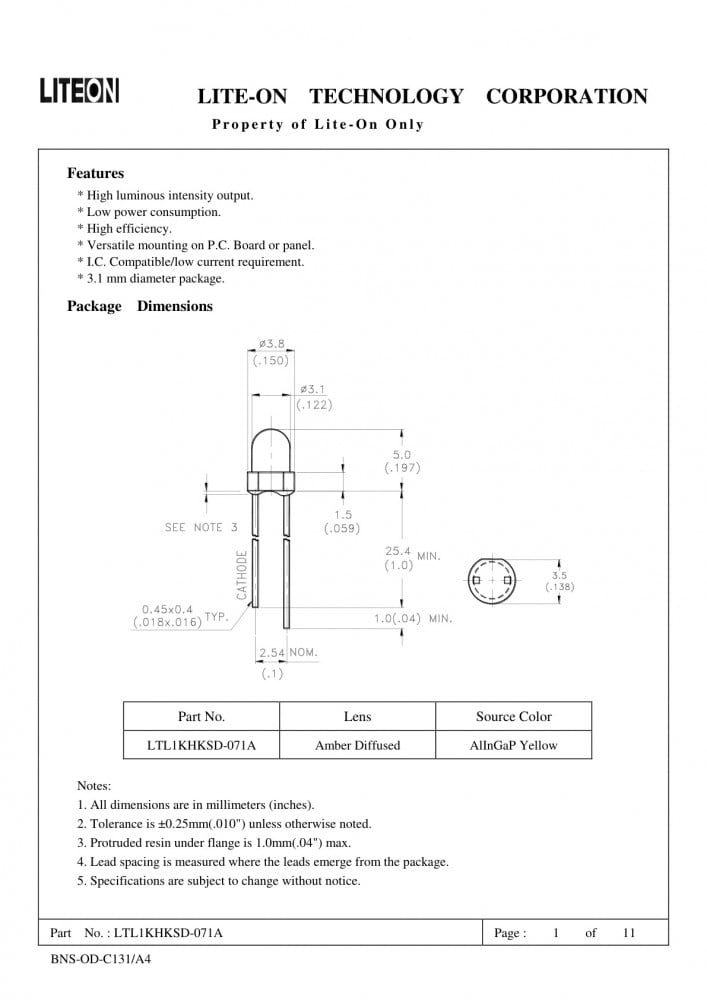LTL1KHKSD-071A datasheet page 2