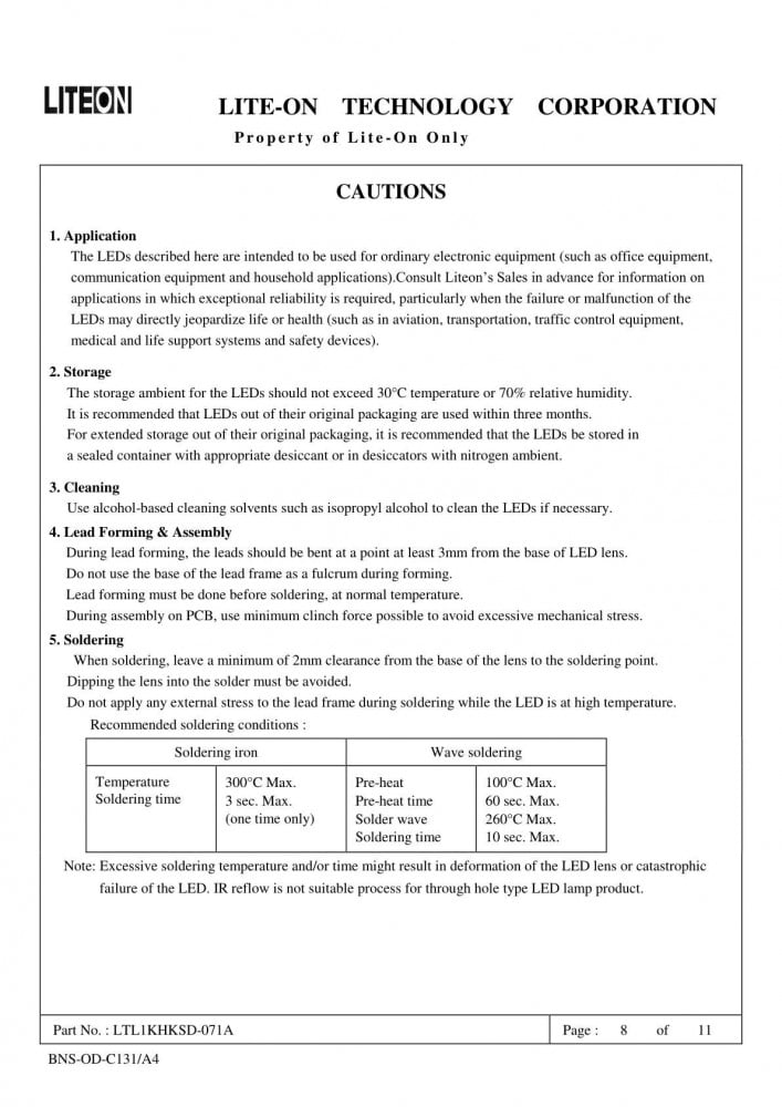 LTL1KHKSD-071A datasheet page 9
