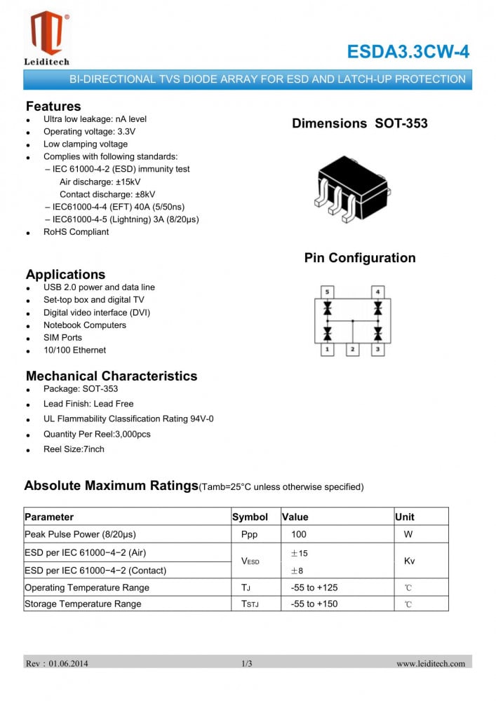 ESDA3.3CW-4 datasheet page 1