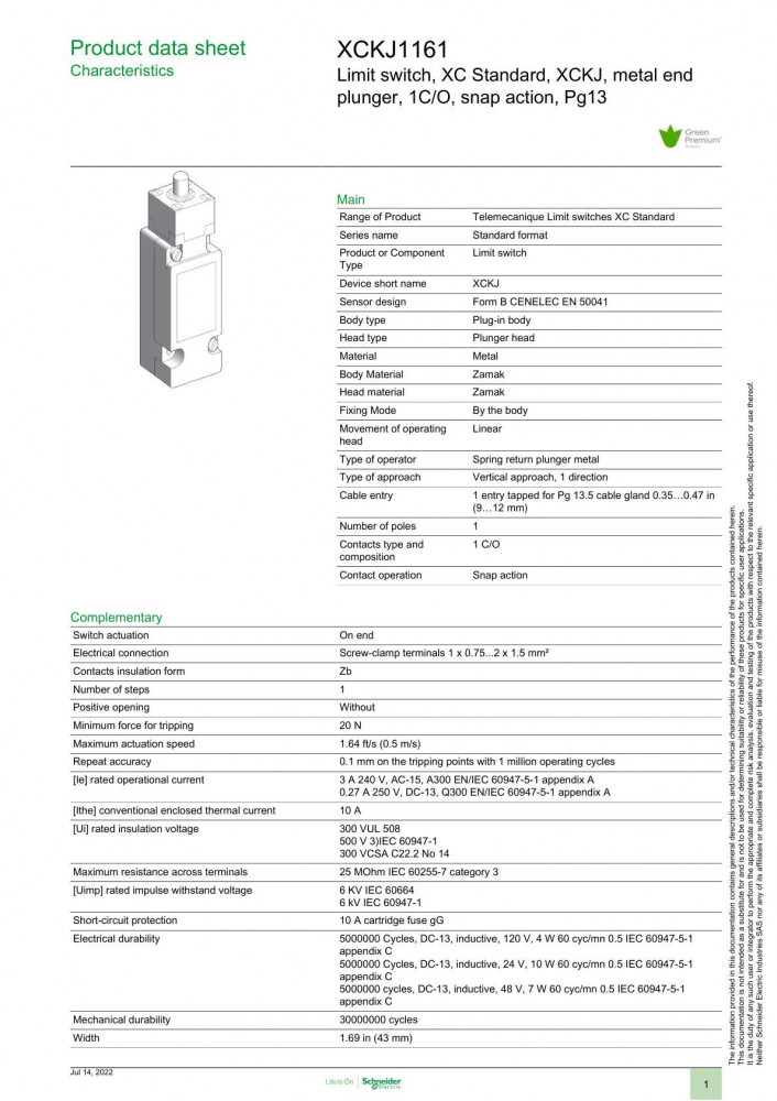 XCKJ1161 technical document page 1